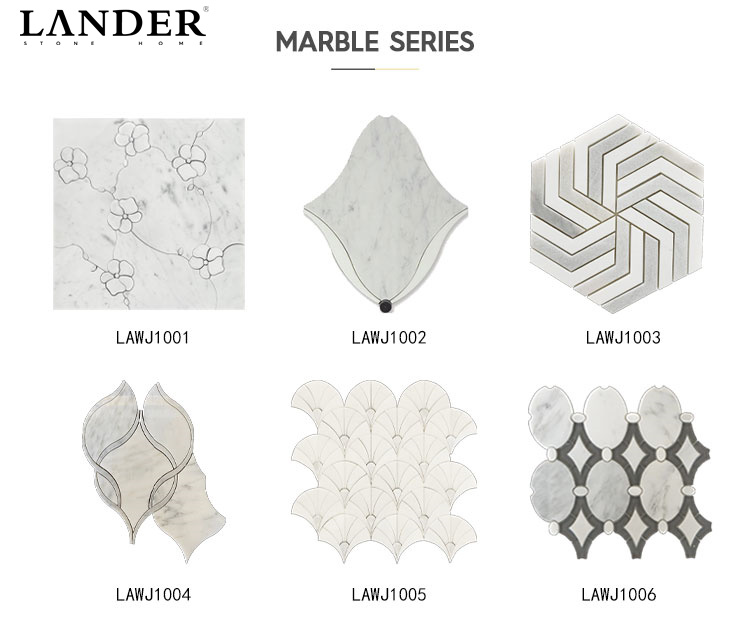 Waterjet Marble Mosaic Tiles For Bathroom Floor Custom - LanderStone