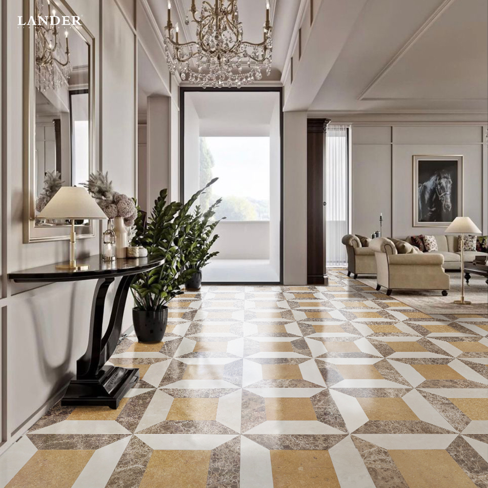 Retro Style Square Marble Waterjet Mosaic Tile - LanderStone