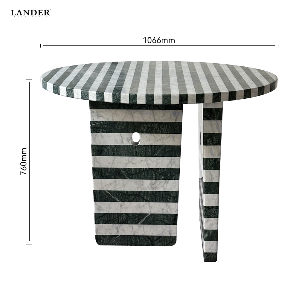 Green And White Staggered Marble Dining Table - LanderStone