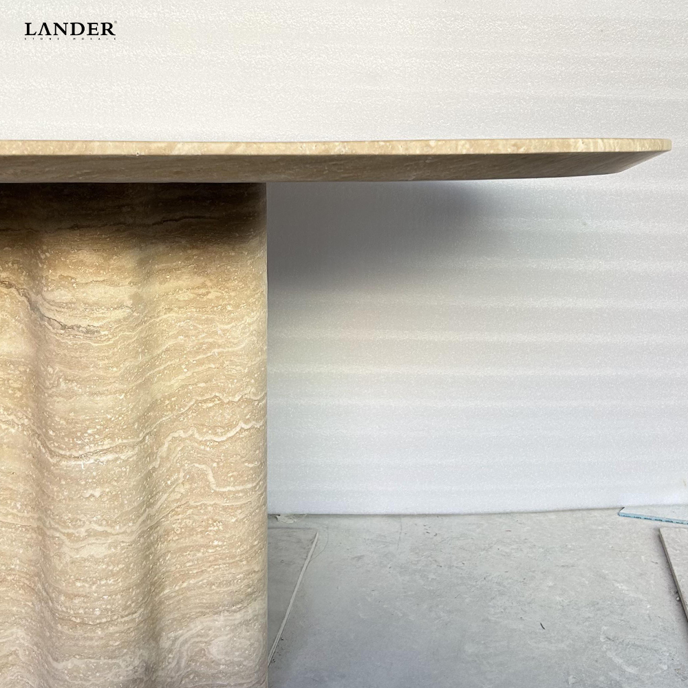 Beige Travertine Two Meter Oval Marble Dining Table - LanderStone