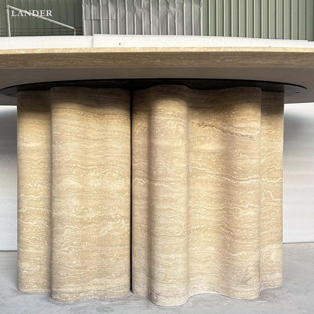 Beige Travertine Two Meter Oval Marble Dining Table - LanderStone
