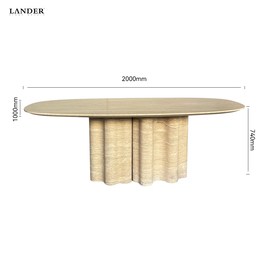 Beige Travertine Two Meter Oval Marble Dining Table - LanderStone