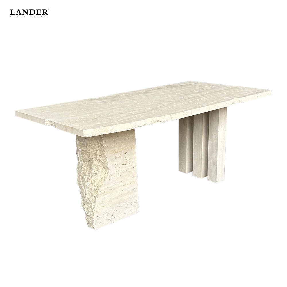 Beige Travertine Marble Dining Table with Natural Shape - LanderStone