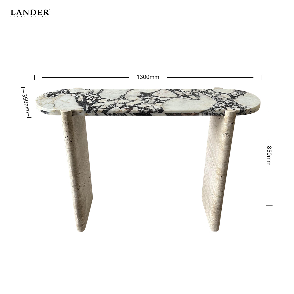 Calacatta Viola Marble Console Table with Travertine Leg - LanderStone