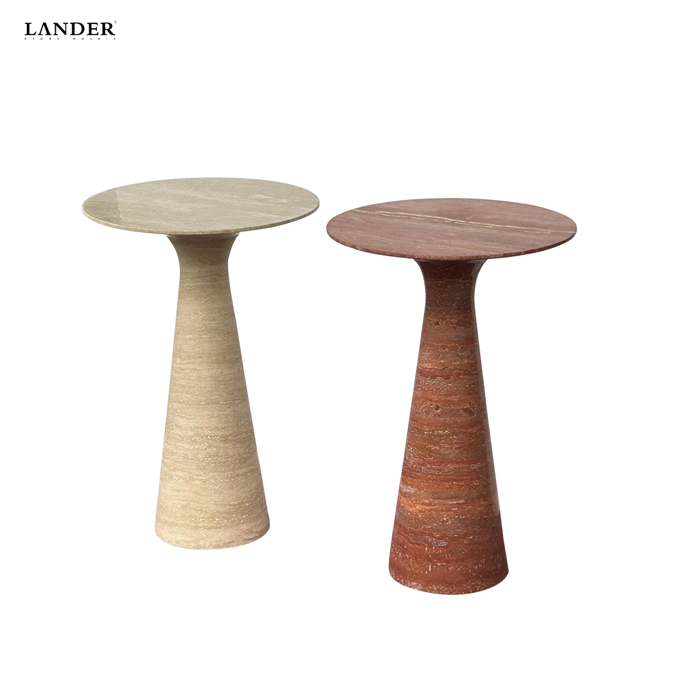 Red Travertine Round Marble Coffee Table - LanderStone