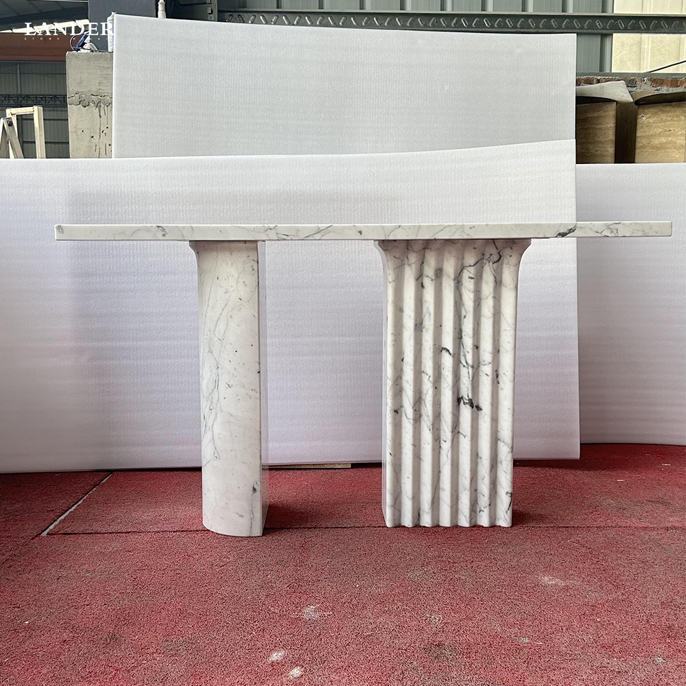 Calacatta Viola White Rectangle Marble Console Table - LanderStone