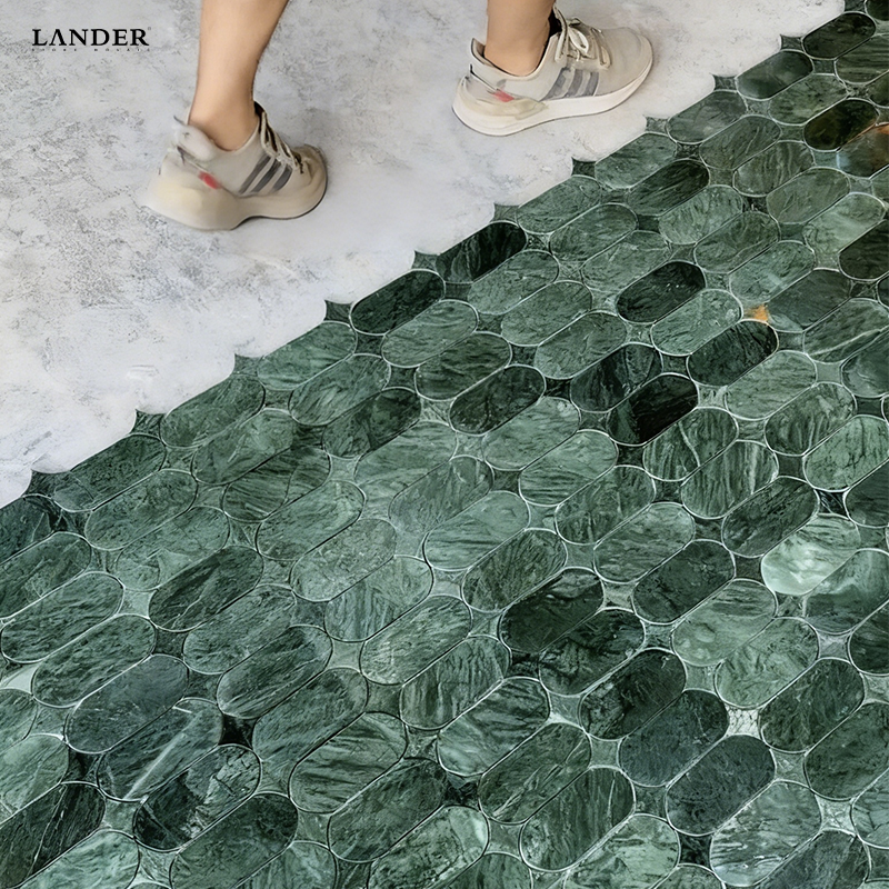 Verde Guatemala Waterjet Marble Mosaic Tile - LanderStone
