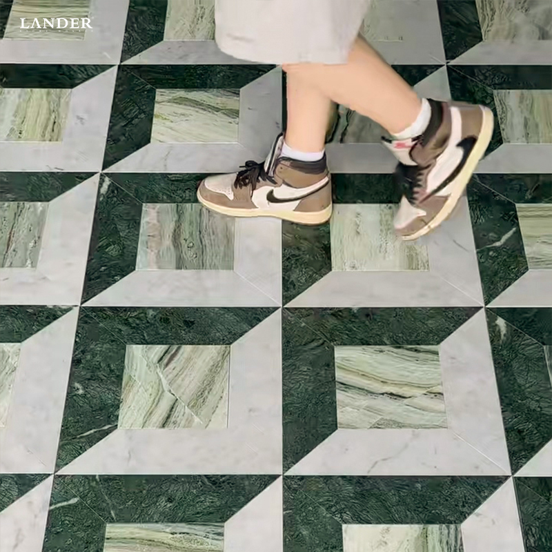 Shangrila Green and Thassos White Marble Mosaic Tiles - LanderStone