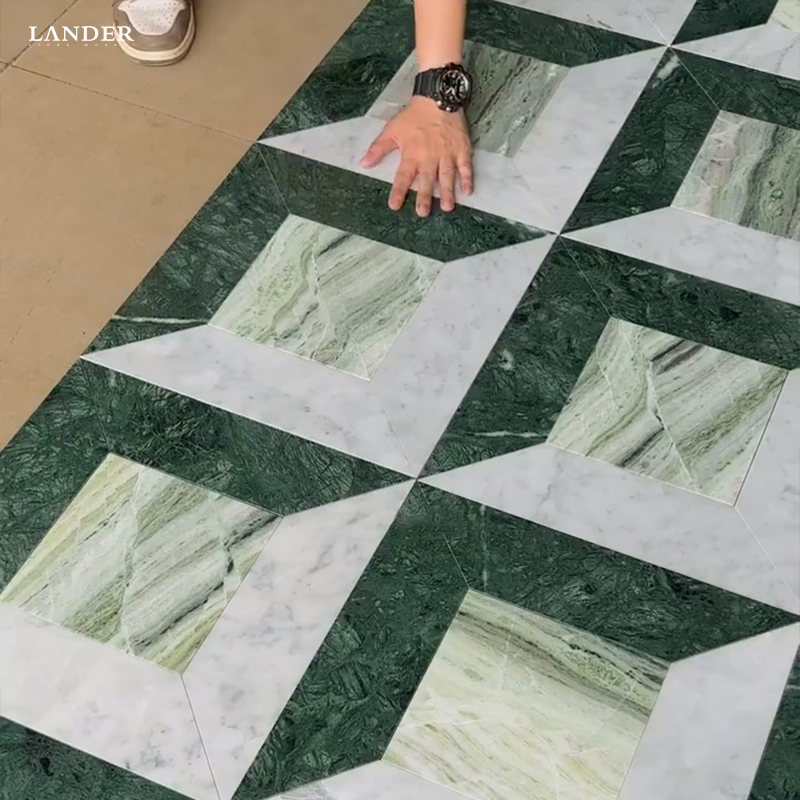 Shangrila Green and Thassos White Marble Mosaic Tiles - LanderStone