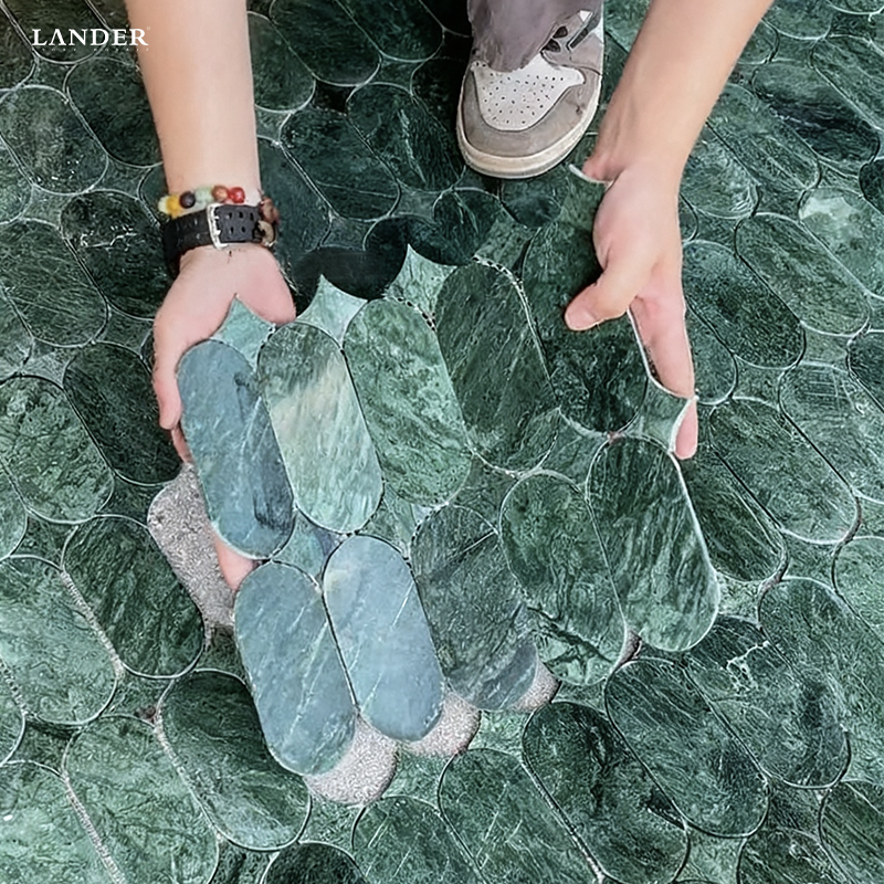 Verde Guatemala Waterjet Marble Mosaic Tile - LanderStone