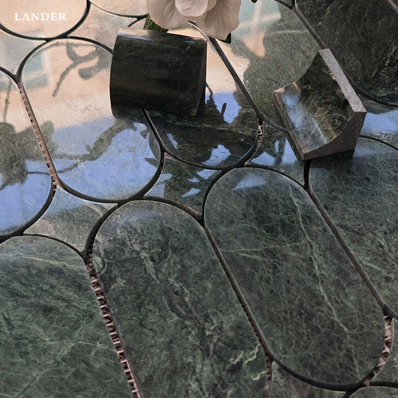 Verde Guatemala Waterjet Marble Mosaic Tile - LanderStone