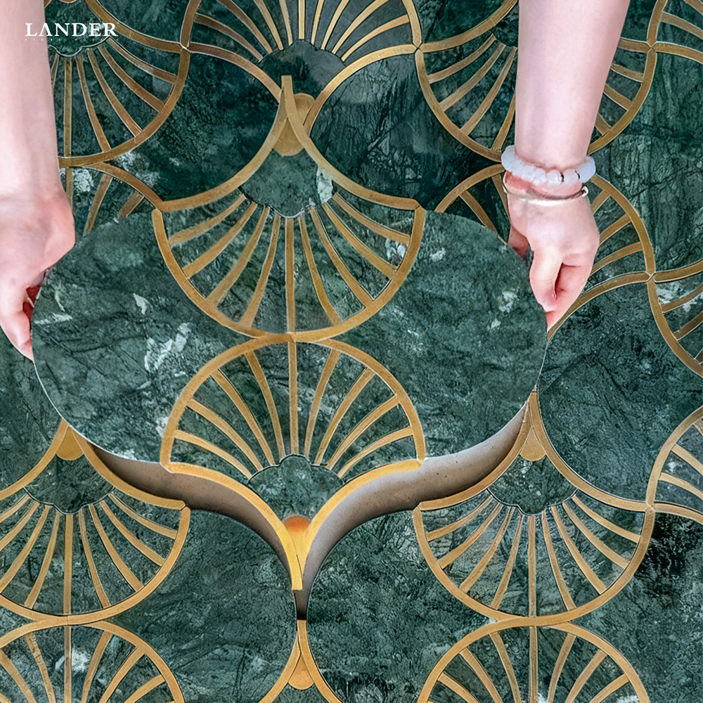 Verde Guatemala and Metal Waterjet Marble Mosaic Tile - LanderStone