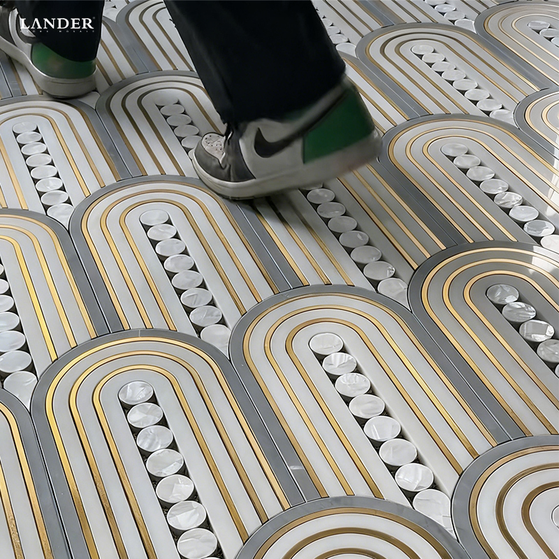 Guangxi White and Copper Waterjet Marble Mosaic Tile - LanderStone