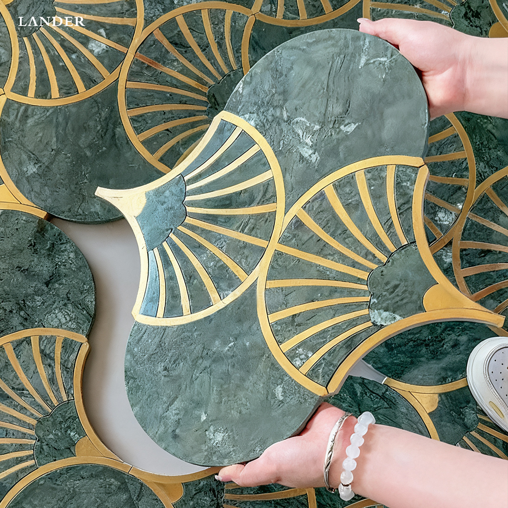 Verde Guatemala and Metal Waterjet Marble Mosaic Tile - LanderStone