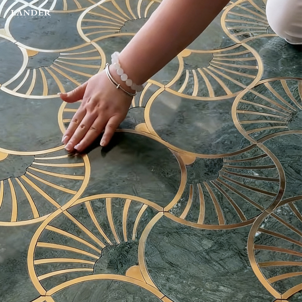 Verde Guatemala and Metal Waterjet Marble Mosaic Tile - LanderStone