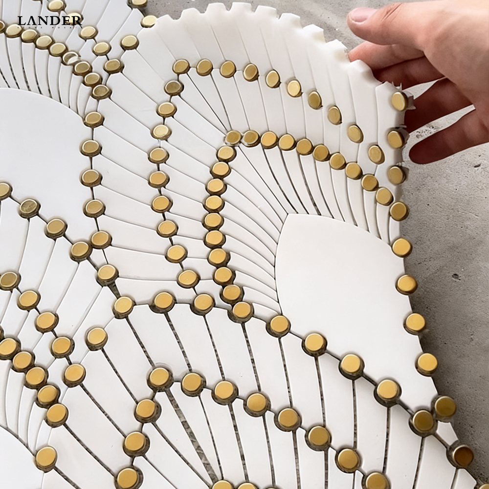 Sivec Marble and Metal Marble Waterjet Mosaic Tile Fan-shaped - LanderStone