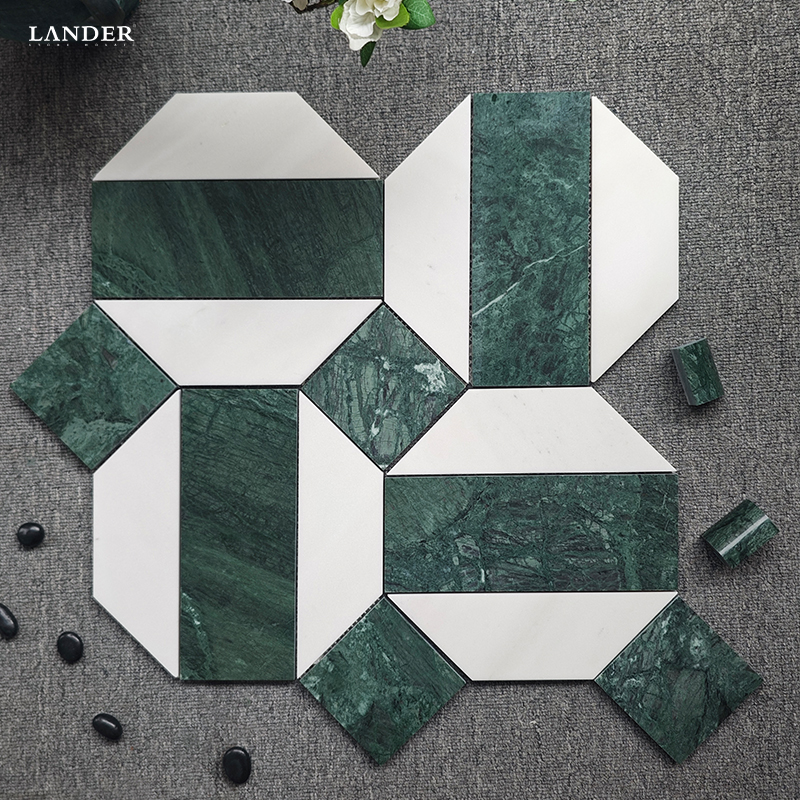 Verde Guatemala and Oriental White Marble Mosaic Tile Octagon Design ...