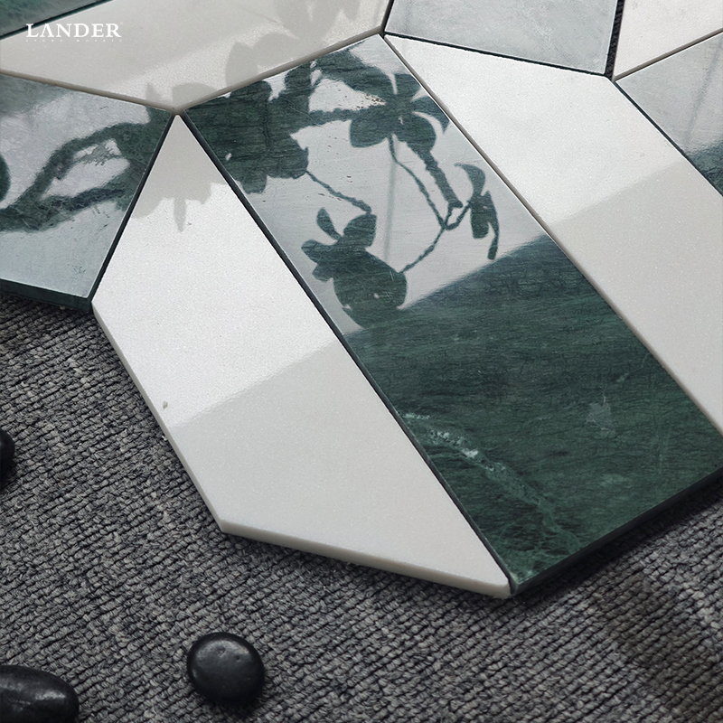 Verde Guatemala and Oriental White Marble Mosaic Tile Octagon Design ...
