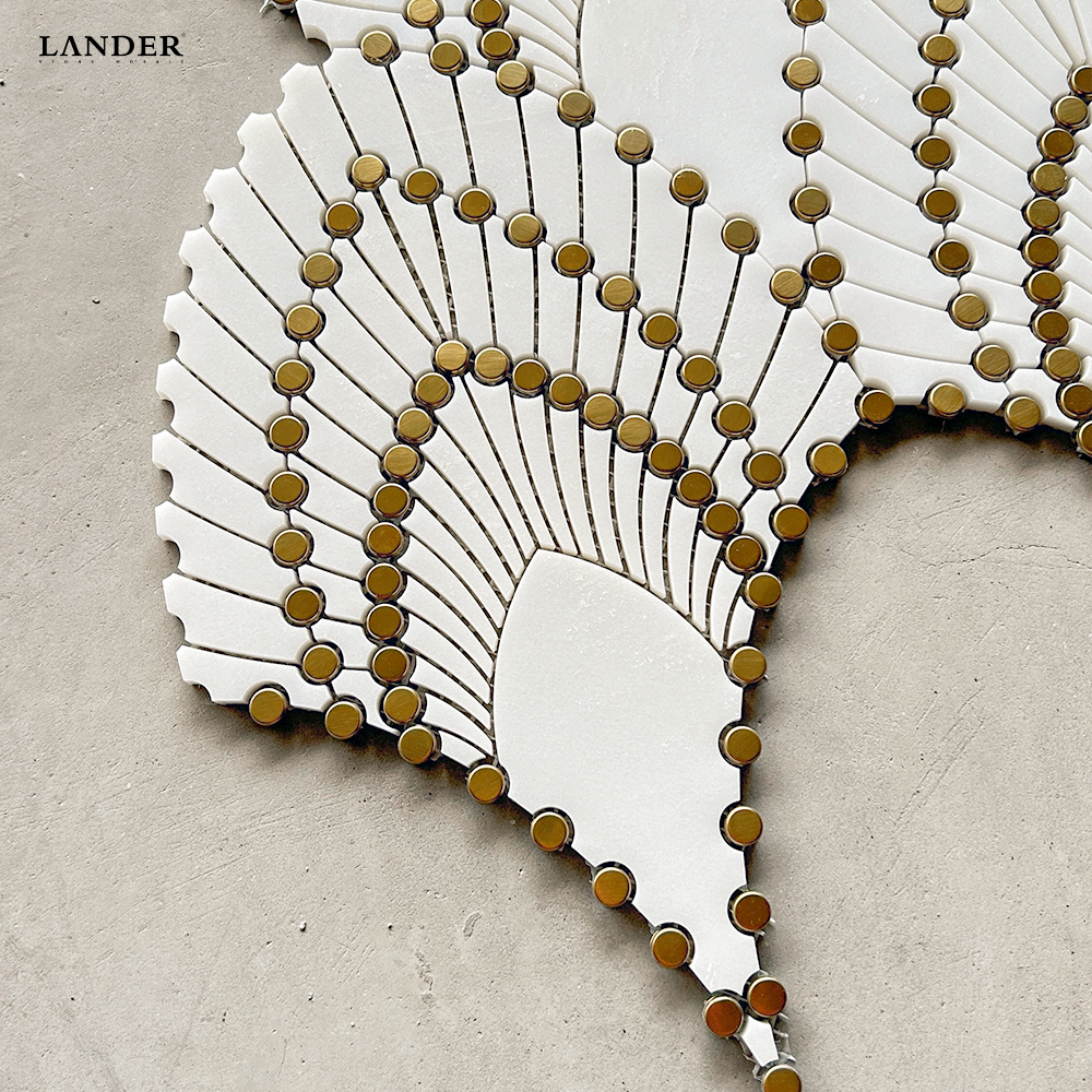 Sivec Marble and Metal Marble Waterjet Mosaic Tile Fan-shaped - LanderStone
