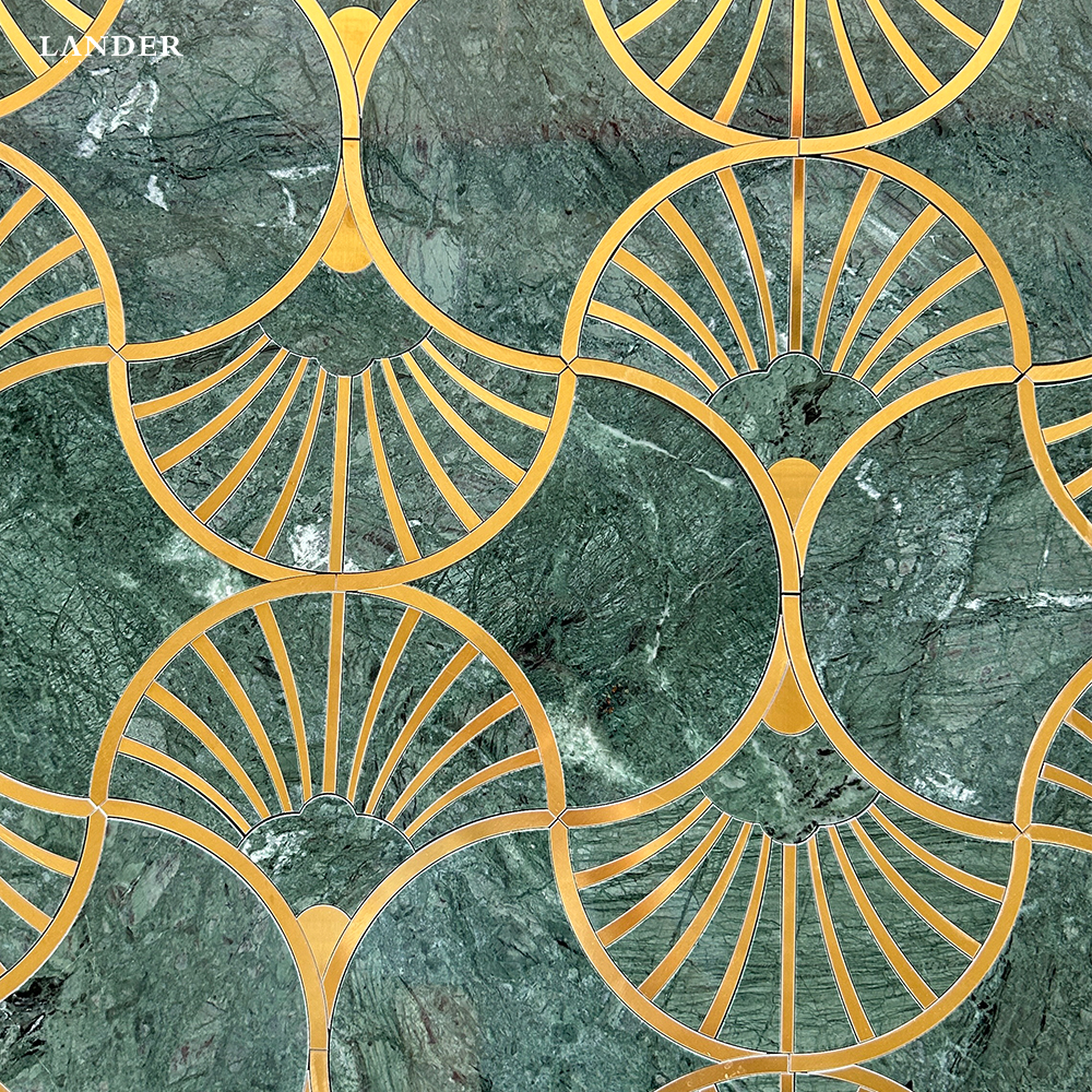 Verde Guatemala and Metal Waterjet Marble Mosaic Tile - LanderStone