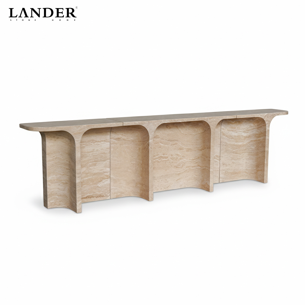 3 Meters Beige Travertine Marble Console Table - LanderStone