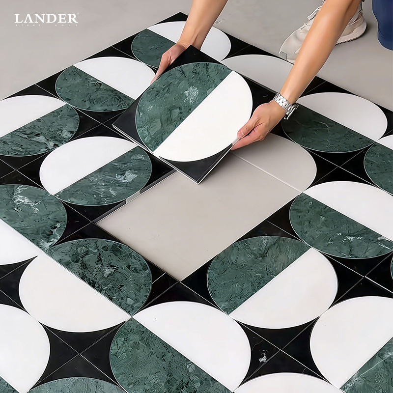 Verde Guatemala and White Jade & Black Jade Waterjet Marble Mosaic ...