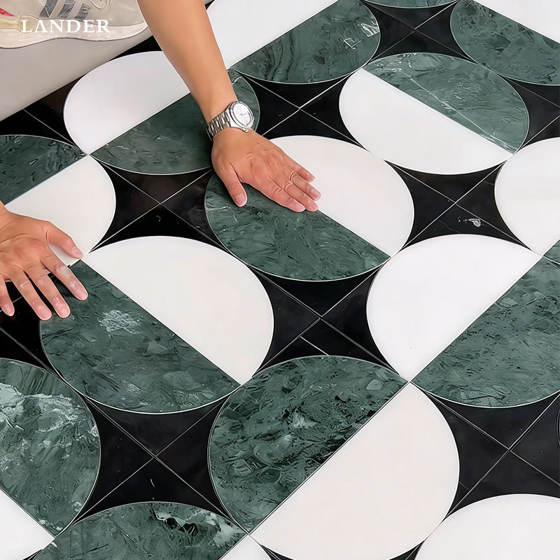 Verde Guatemala and White Jade & Black Jade Waterjet Marble Mosaic ...
