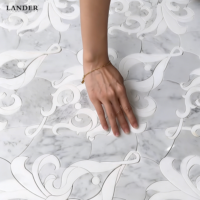 Bianco Carrara Waterjet Marble Mosaic Tiles - LanderStone