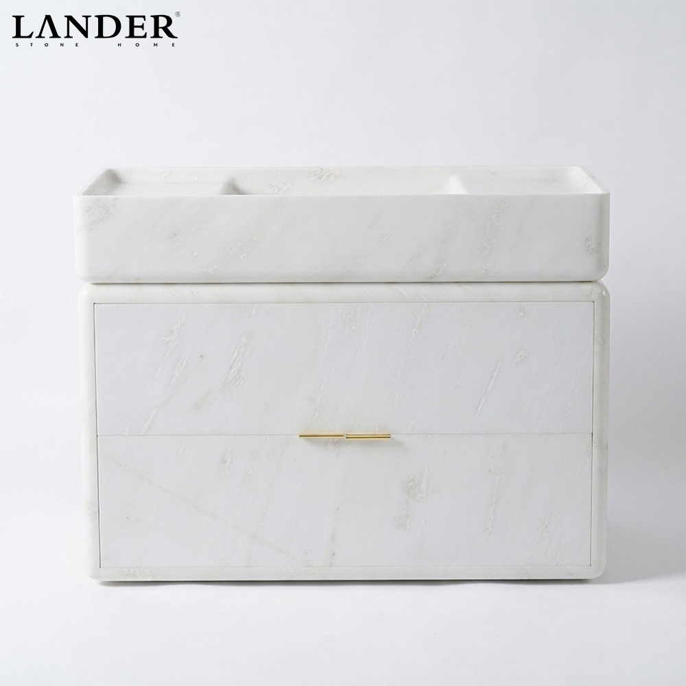 White Jade Marble Bathroom Vanity Sink - LanderStone