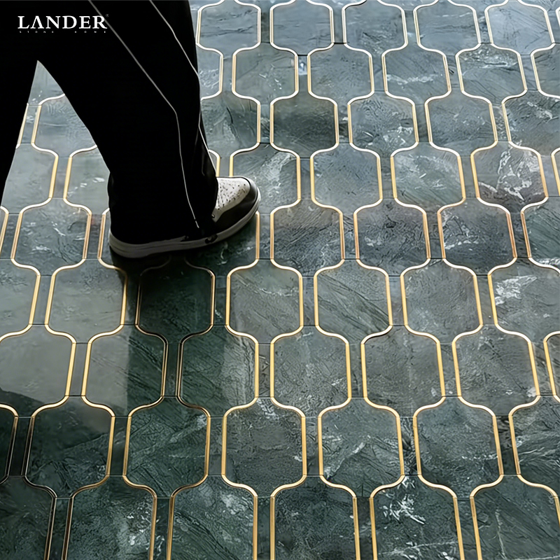 Verde Guatemala Marble and Metal Waterjet Mosaic Tiles Lantern Style ...