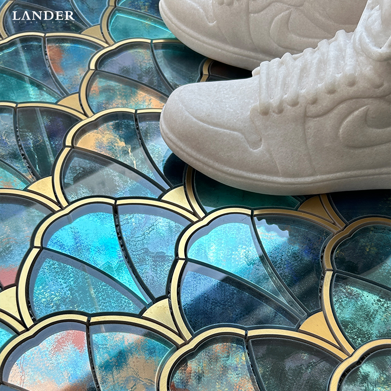 Green Glass and Metal Waterjet Mosaic Tiles - LanderStone