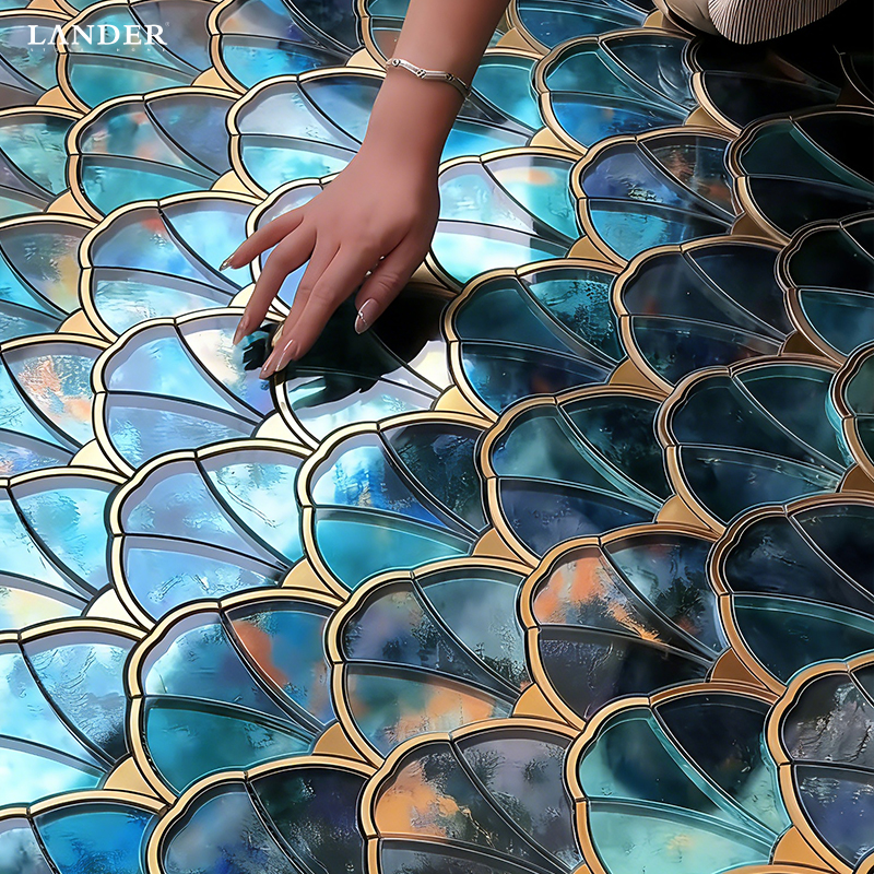 Green Glass and Metal Waterjet Mosaic Tiles - LanderStone