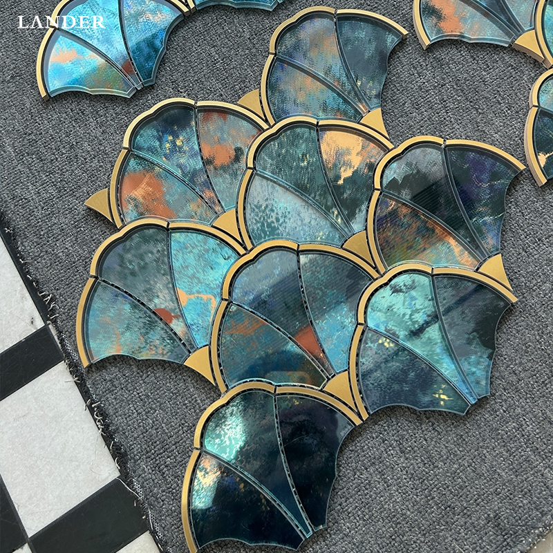 Green Glass and Metal Waterjet Mosaic Tiles - LanderStone