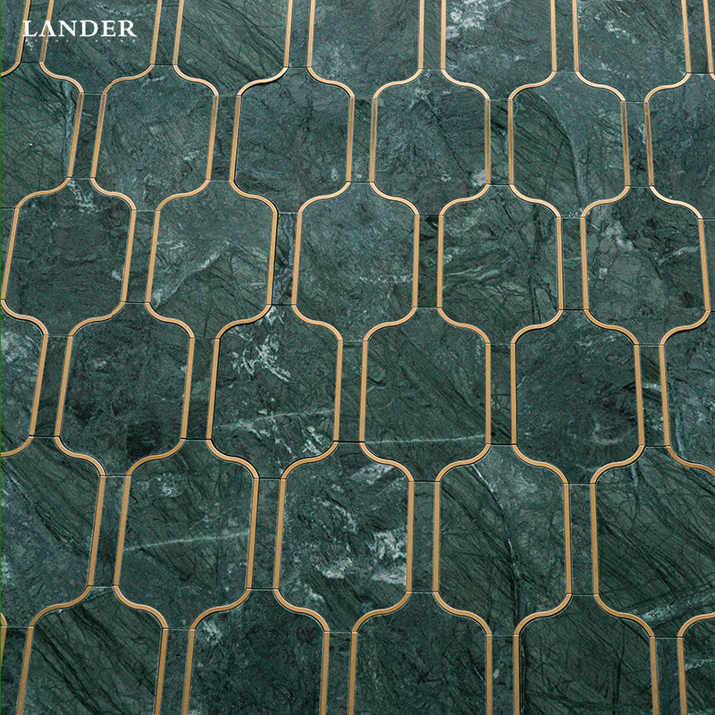 Verde Guatemala Marble and Metal Waterjet Mosaic Tiles Lantern Style ...