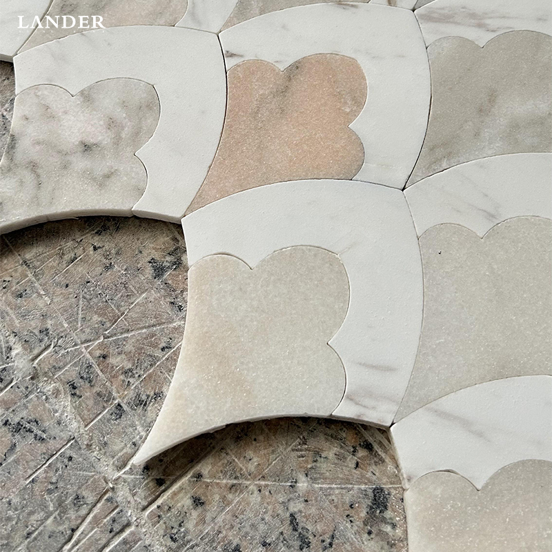 Rosa Portugallo and Volakas Marble Waterjet Mosaic Tiles - LanderStone