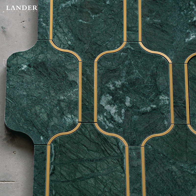Verde Guatemala Marble and Metal Waterjet Mosaic Tiles Lantern Style ...