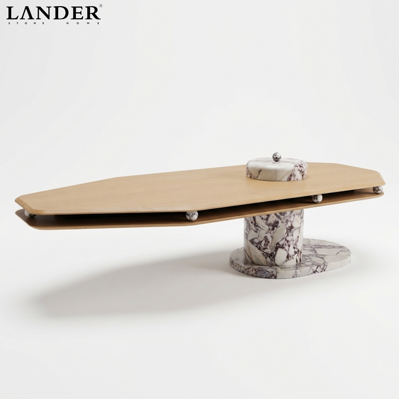 Wood and Calacatta Viola Marble Island Table - LanderStone