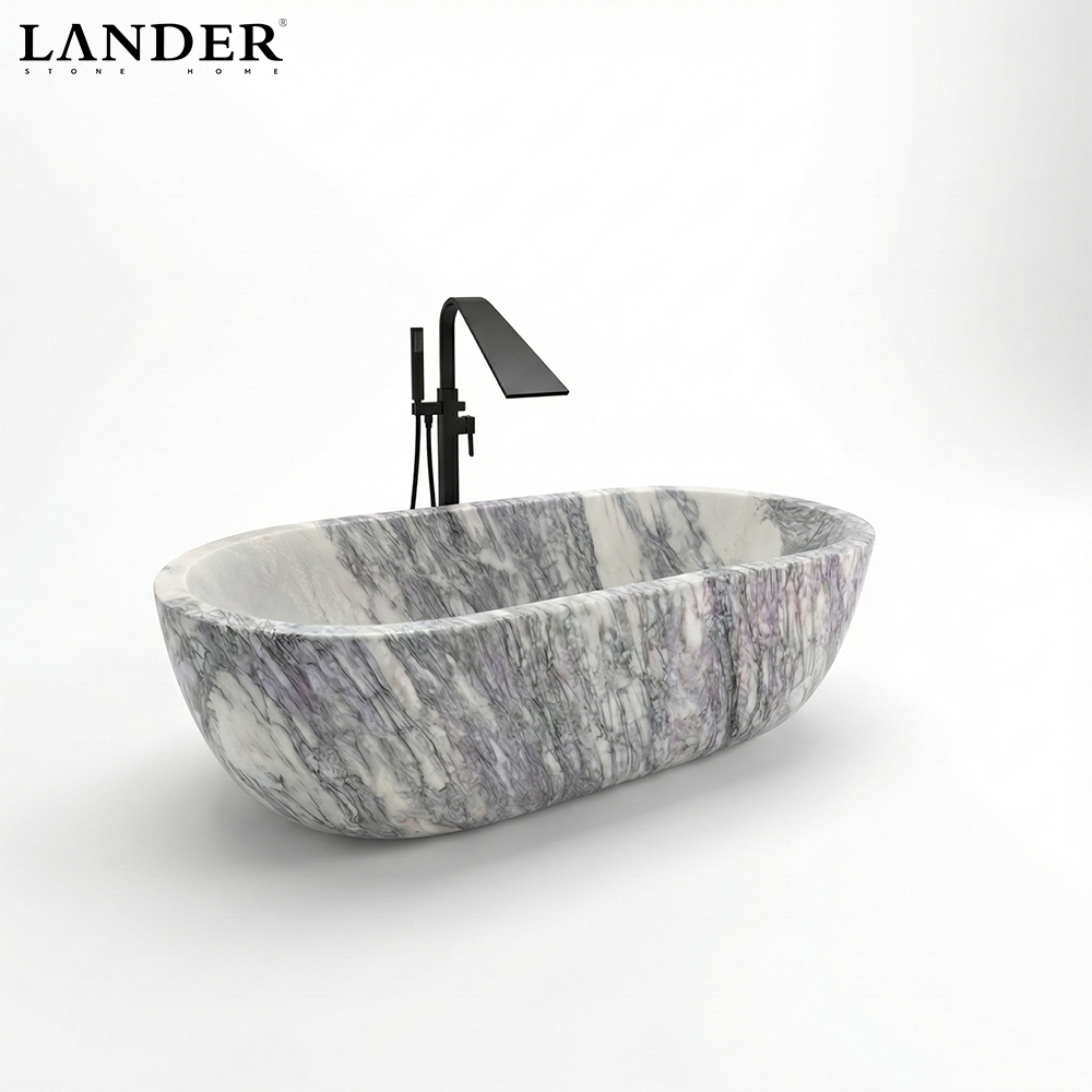 Milas Lilac White Marble Bathtub Ingot Shape - LanderStone