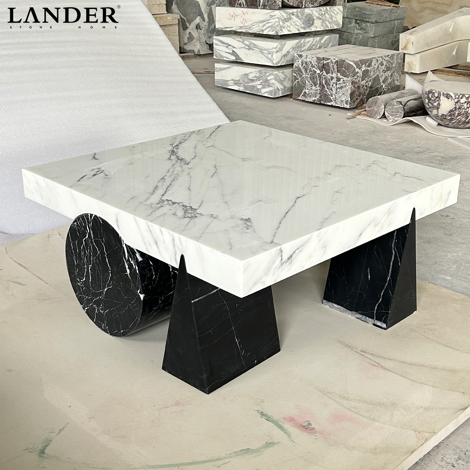 Statuario and Nero Marquina Marble Coffee Table - LanderStone