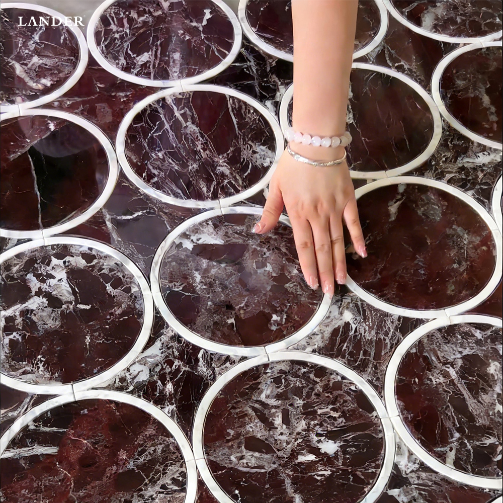 Rosa Levanto and Bianco Carrara Marble Waterjet Mosaic Tiles - LanderStone