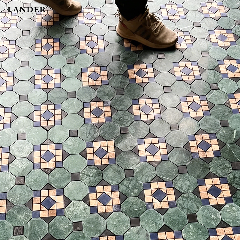 Verde Guatemala and Emperador Light Marble Mosaic Tiles - LanderStone