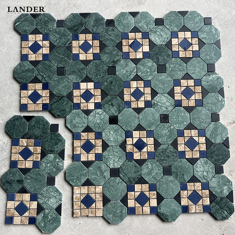 Verde Guatemala and Emperador Light Marble Mosaic Tiles - LanderStone