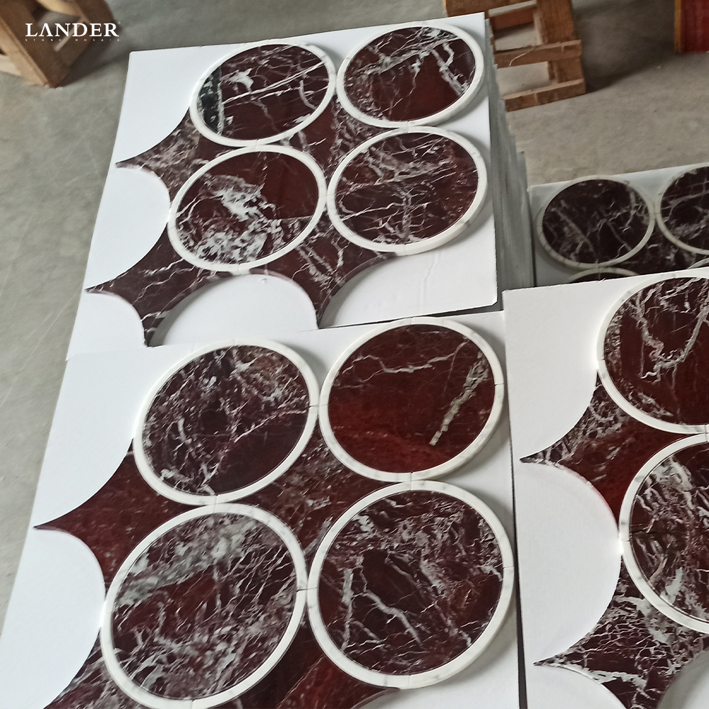 Rosa Levanto and Bianco Carrara Marble Waterjet Mosaic Tiles - LanderStone