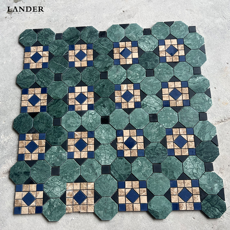 Verde Guatemala and Emperador Light Marble Mosaic Tiles - LanderStone