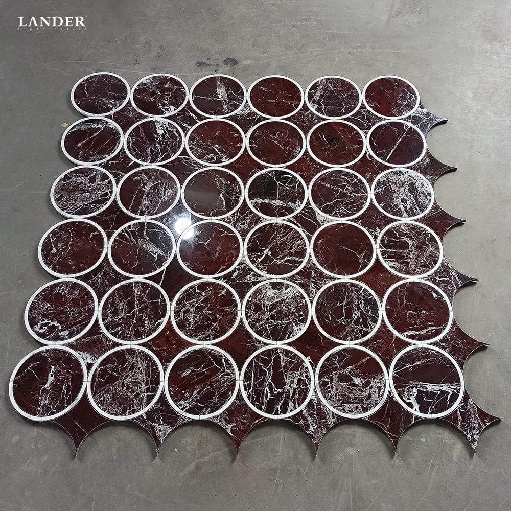 Rosa Levanto and Bianco Carrara Marble Waterjet Mosaic Tiles - LanderStone