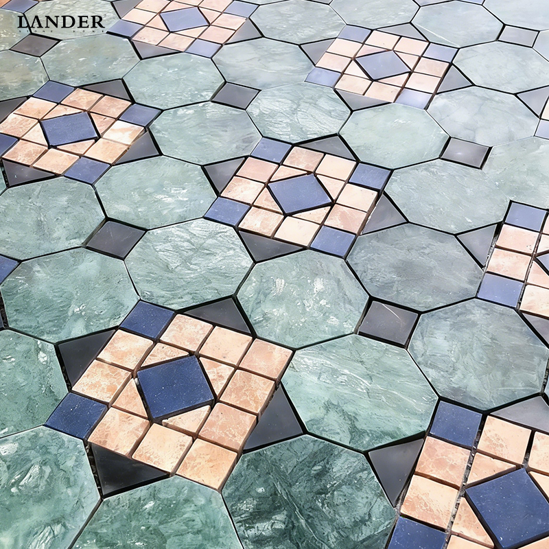 Verde Guatemala and Emperador Light Marble Mosaic Tiles - LanderStone